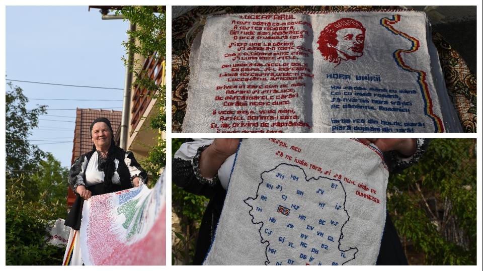 Maria Todor spends 3 years sewing Eminescu’s poem on giant canvas ...